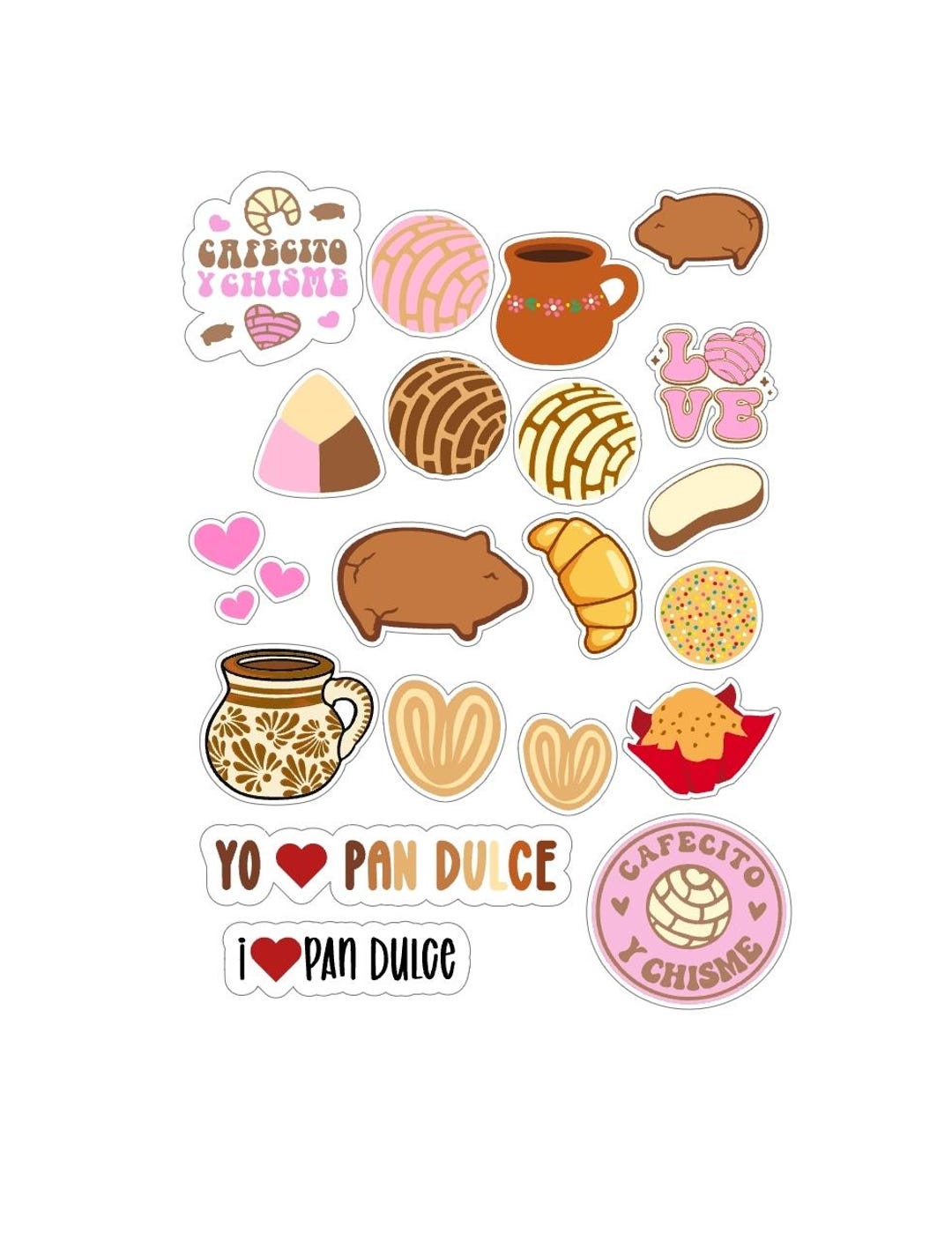 20 Stickers Mexican Pan Dulce Sweet Bread Cafecito Y Chisme Talavera ...