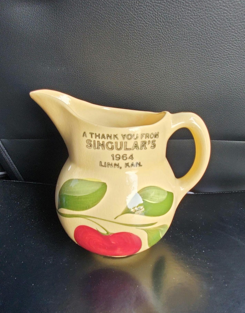 Vintage WATTS POTTERY Pitcher Advertising - "a Thank You From SINGULAR ...