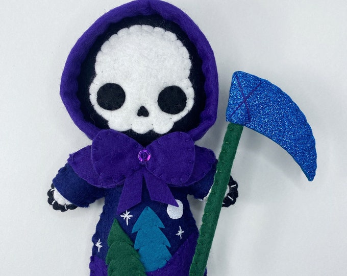 Winter Forest Grim Reaper Felt Art Doll, Dark Forest Art, Kawaii Plush ...
