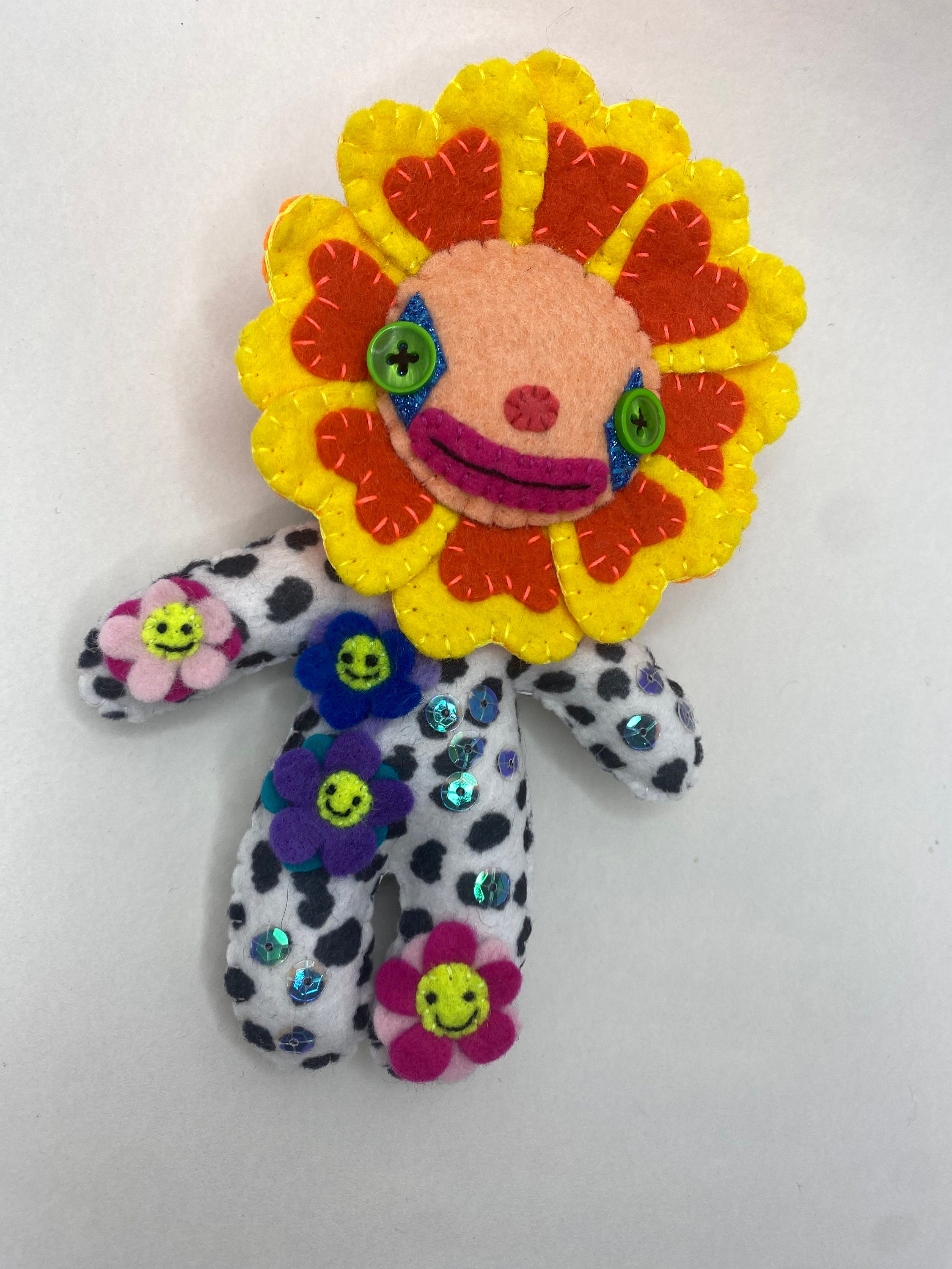 Flower Clown Felt Art Doll, Creepy Cute Clown Art, Eclectic Home Decor ...