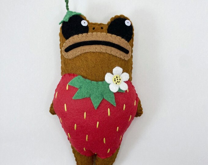 Strawberry Frog Felt Art Doll,cottage Core Plush, Kawaii Frog Decor - Etsy