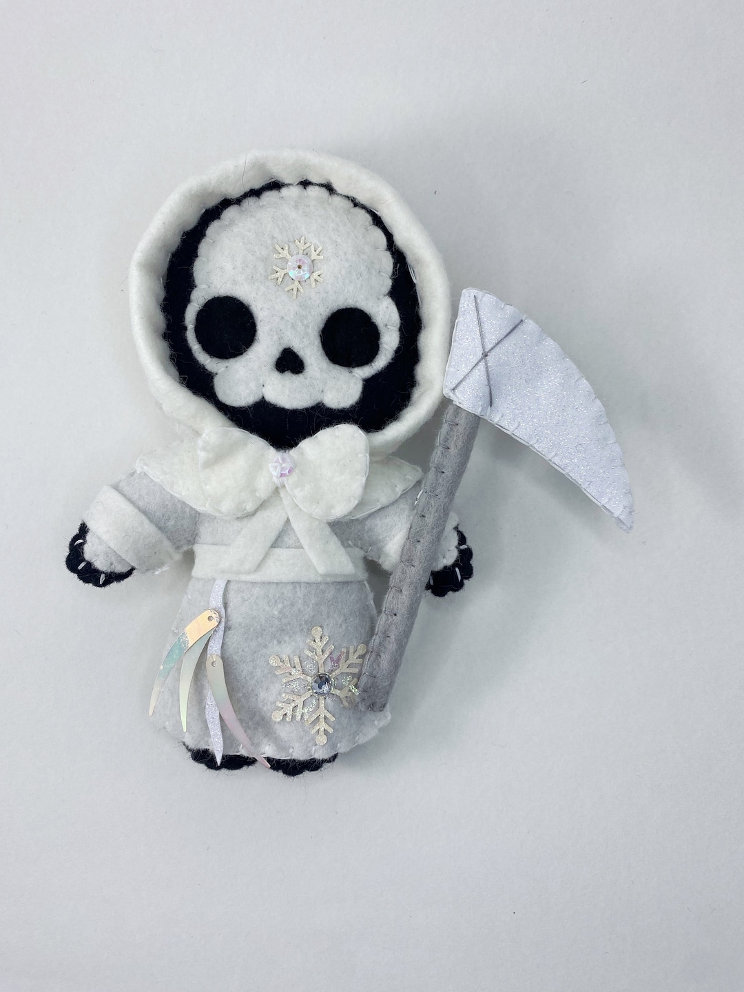 Winter Grim Reaper Felt Art Doll, Snowflake Art, Snow Creature Art ...