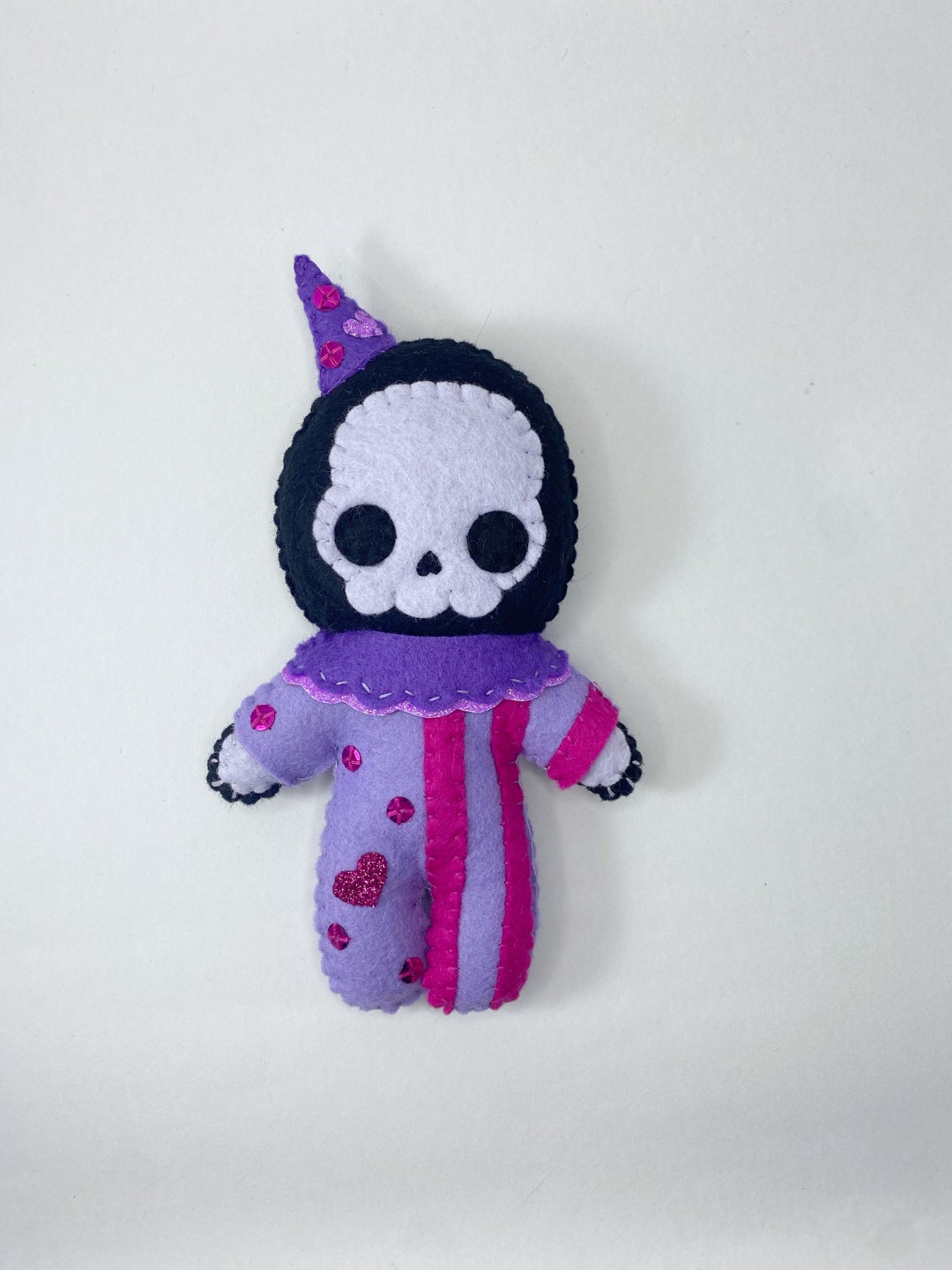 Skeleton Clown Felt Art Doll, Spooky Valentine's Day Gift, Kawaii Skull ...