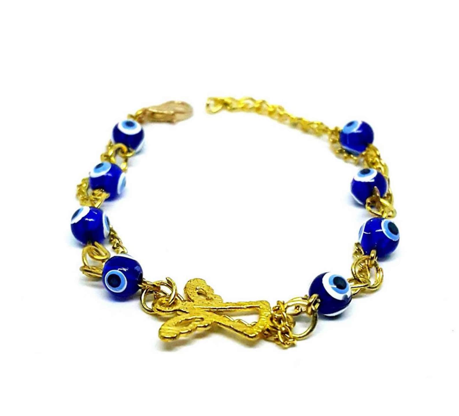 Turkish Evil Eye Bracelet with Gold-Color Chain | Etsy