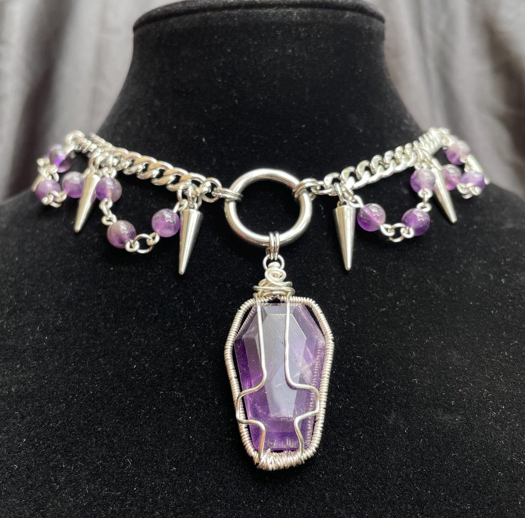 Sacred Sin Choker Amethyst Coffin O-ring Choker Inverted Cross Choker ...