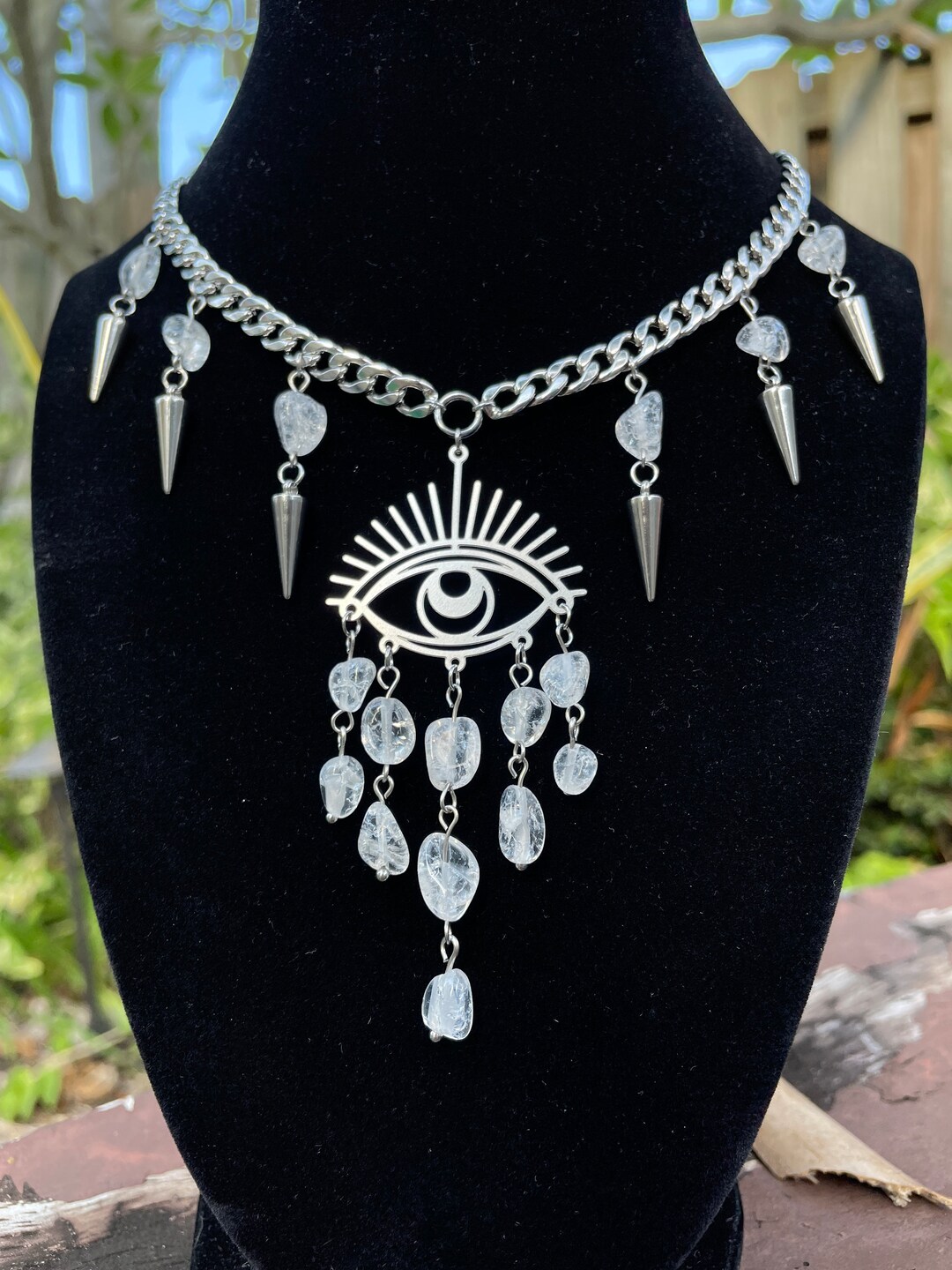 Sorrows of Steel Choker Quartz Crystal Teardrop Choker Steel Spiked ...