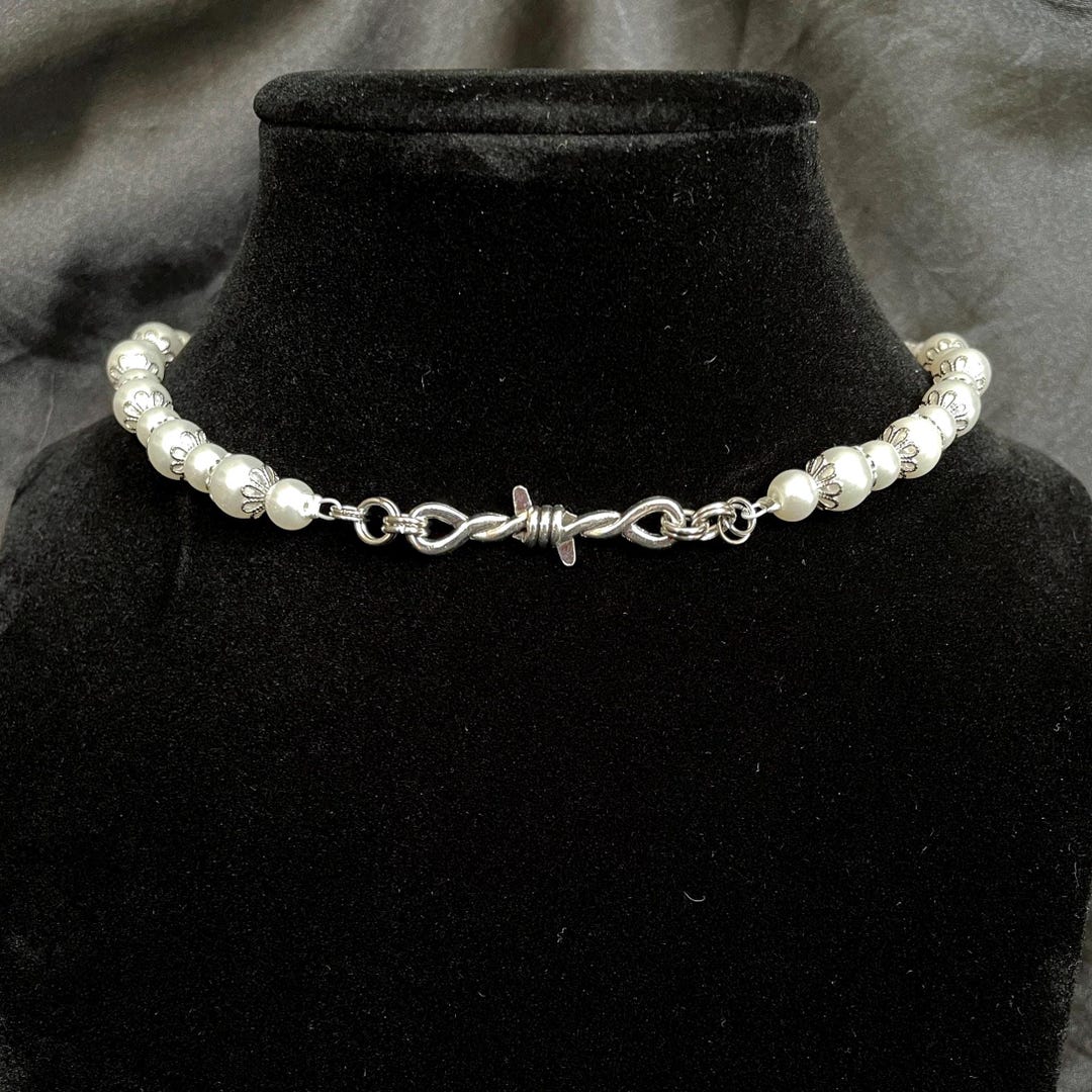 Barbed Innocence Choker | Barbed Wire Choker | Glass Pearl Barbed Wire Choker | Alt Goth Grunge ...