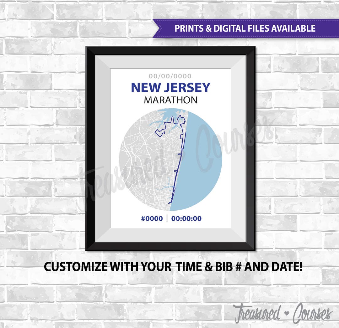 New Jersey Marathon- Digital File & Print Options Available, Custom Map ...