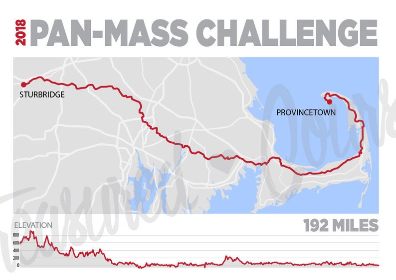 Pan-mass Challenge - Digital File & Print Options Available, Custom Map ...