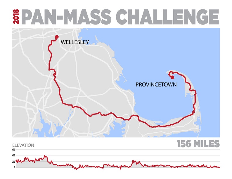 Pan-mass Challenge - Digital File & Print Options Available, Custom Map ...