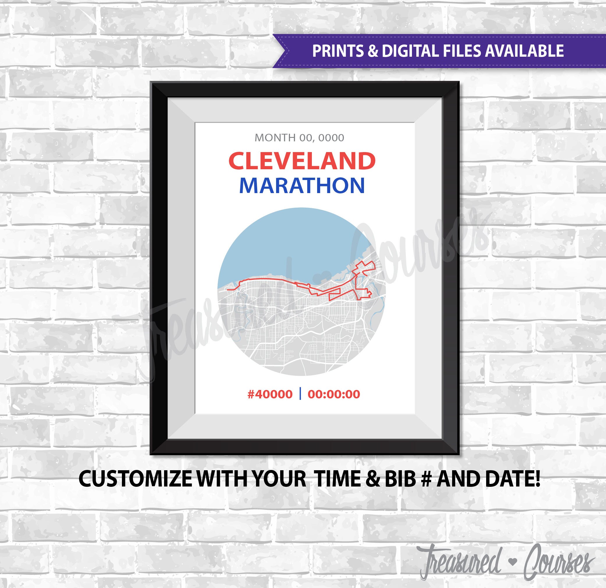 Custom Marathon Map Running Map 26.2 Map Personalized Cleveland ...