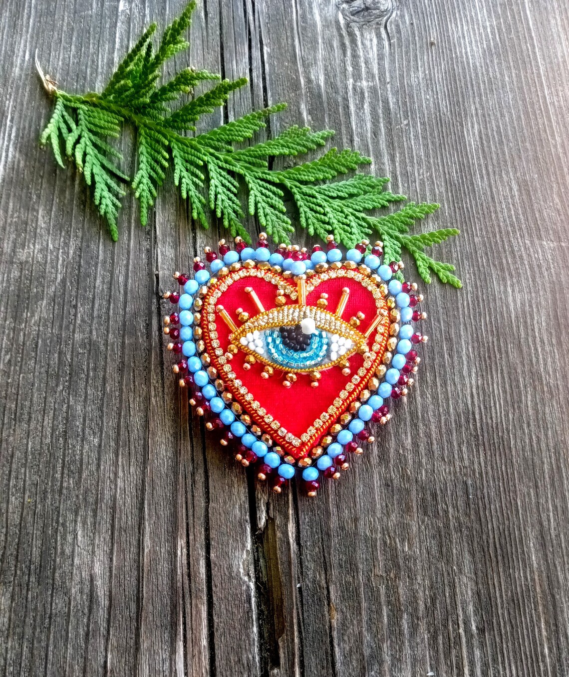 Red Velvet Heart Brooch Evil Blue Eye Brooch Embroidered - Etsy