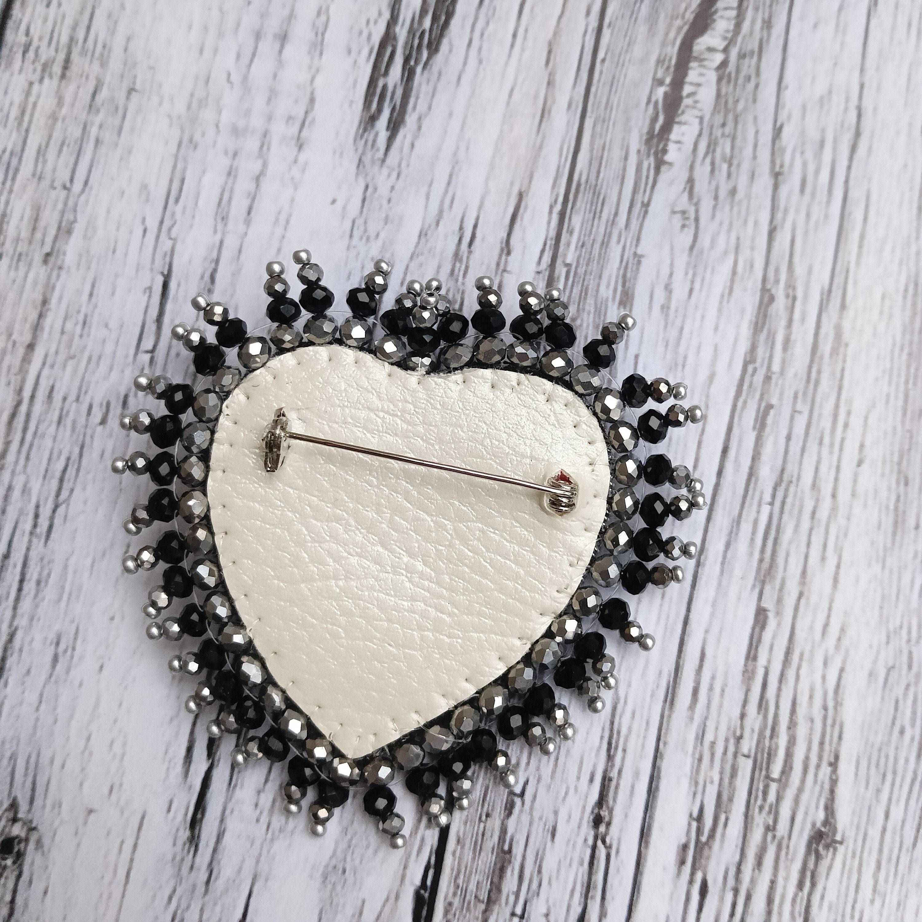 Black Velvet Heart Evil Eye Brooch Black Silver Beaded Brooch - Etsy