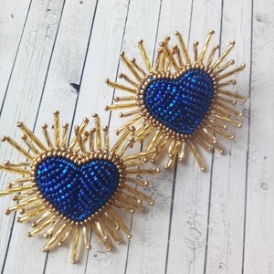 Radiant Beaded Heart Earrings Blue Shiny Hearts Earrings Sparkle Heart ...
