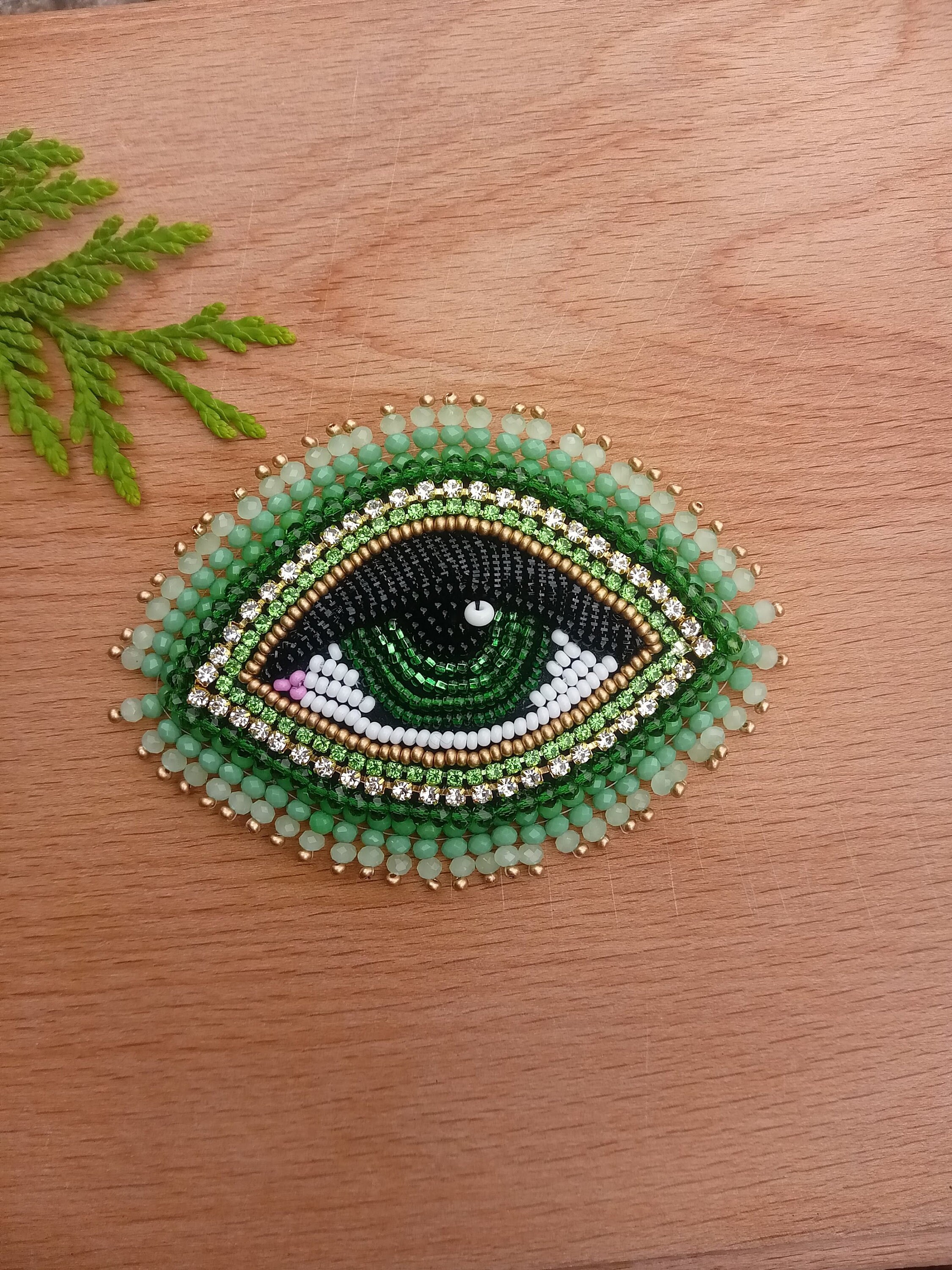 Green Evil Eye Brooch Gig Beaded Eye Brooch Embroidered Brooch - Etsy