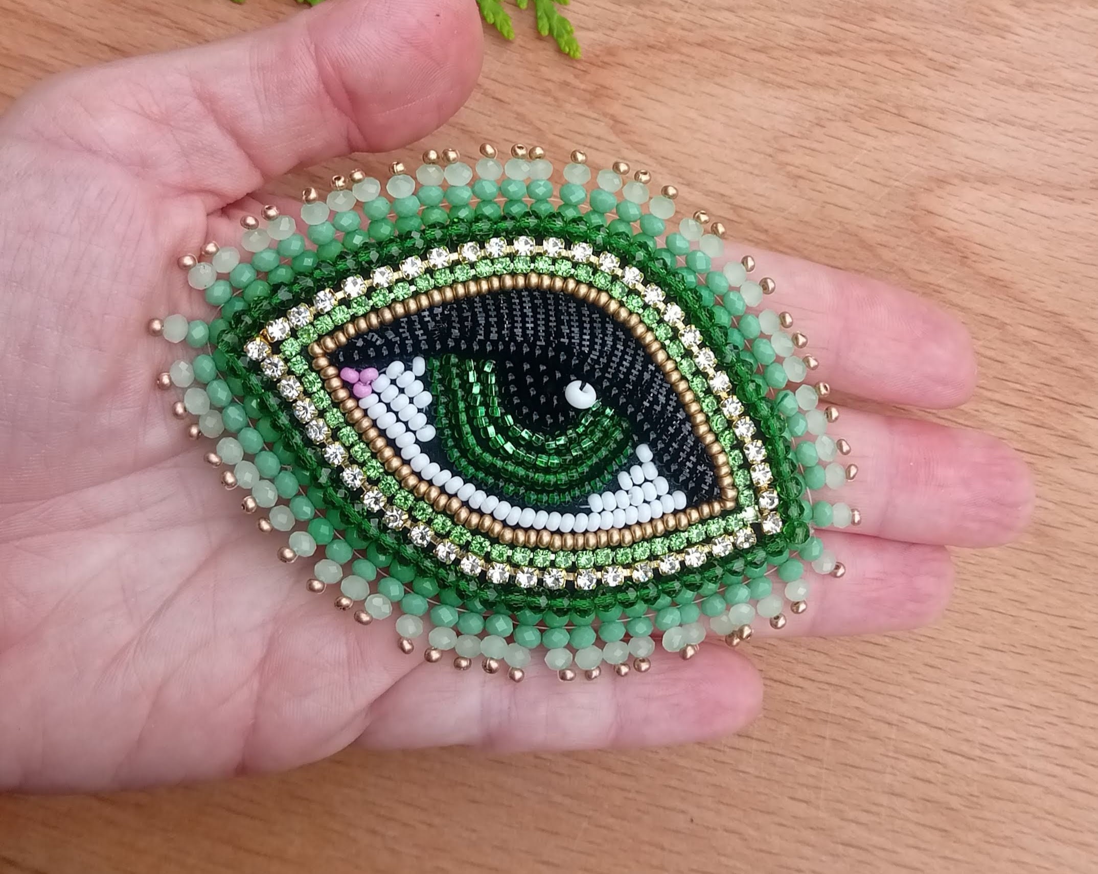 Green Evil Eye Brooch Gig Beaded Eye Brooch Embroidered Brooch - Etsy