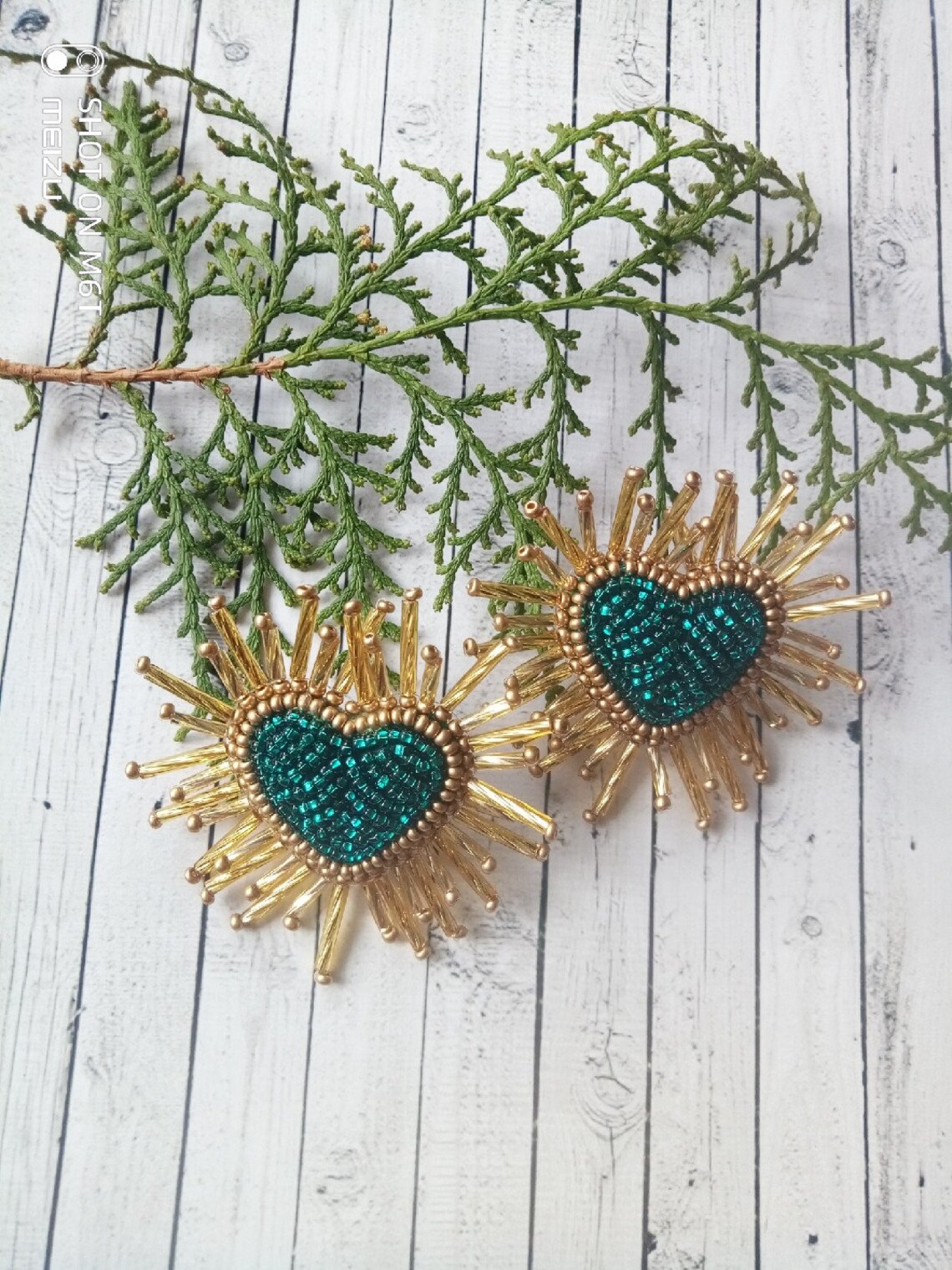 Emerald Shining Beaded Hearts Earrings Puffy Radiant Heart Earrings ...