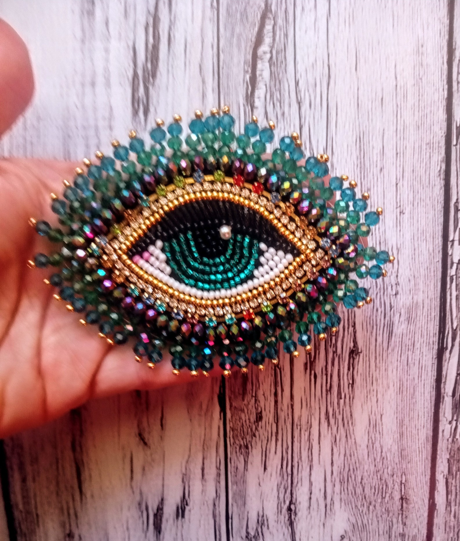 Evil Eye Beaded Brooch Embroidered Brooch Emerald Eye Brooch - Etsy