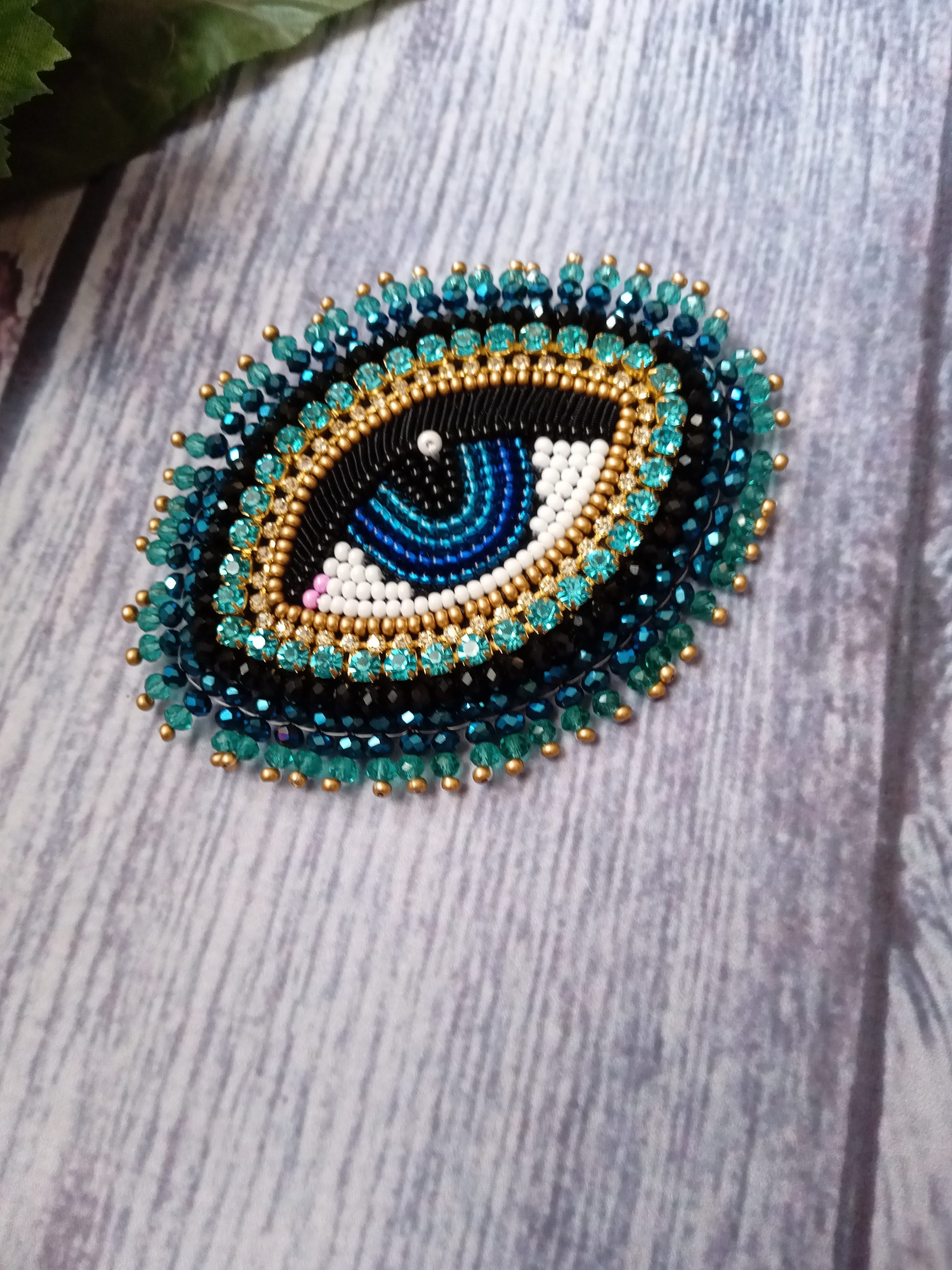 Evil Eye Brooch Blue Beaded Eye Embroidered Brooch Big Crystal - Etsy UK