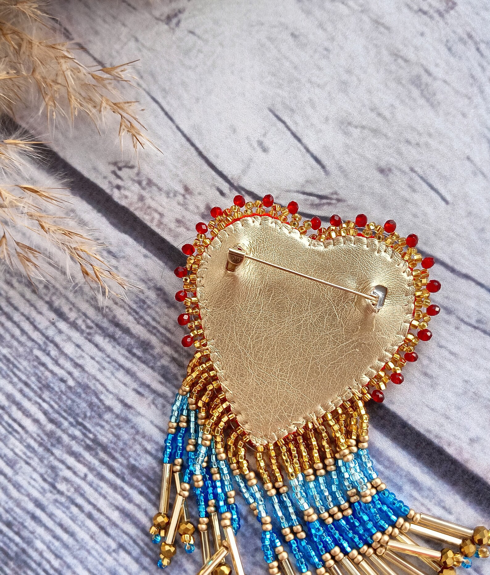 Red Velvet Heart Blue Evil Eye Brooch Heart Beaded Fringe Brooch ...