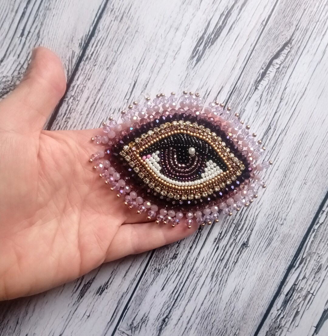 Evil Eye Beaded Brooch Purple Eye Brooch Embroidered Brooch - Etsy