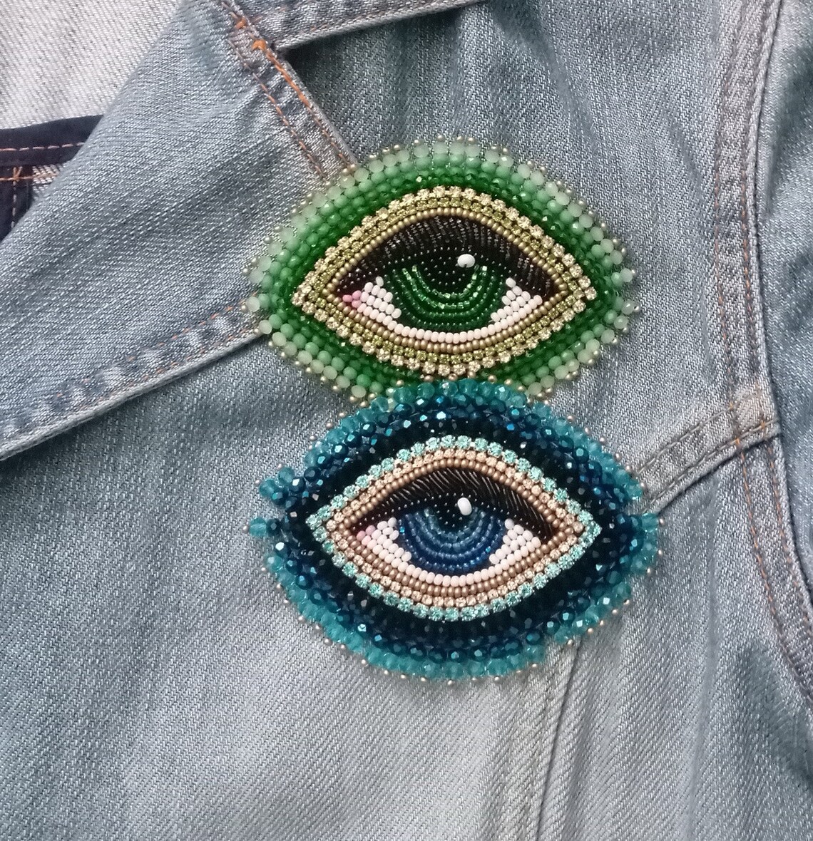 Green Evil Eye Brooch Gig Beaded Eye Brooch Embroidered Brooch - Etsy