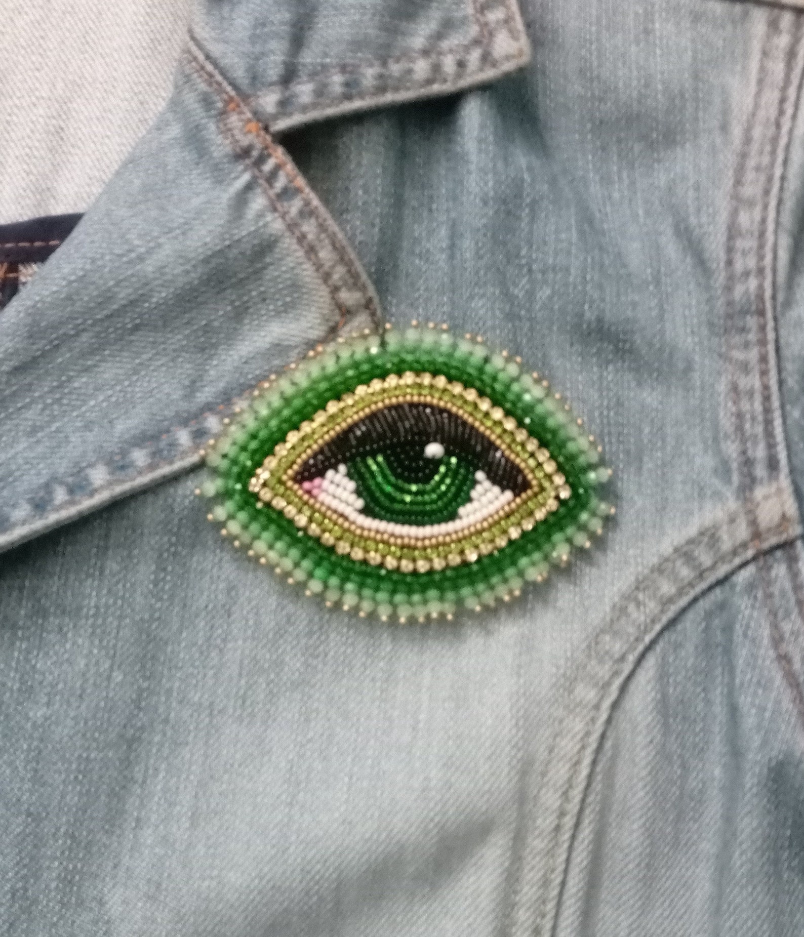 Green Evil Eye Brooch Gig Beaded Eye Brooch Embroidered Brooch - Etsy