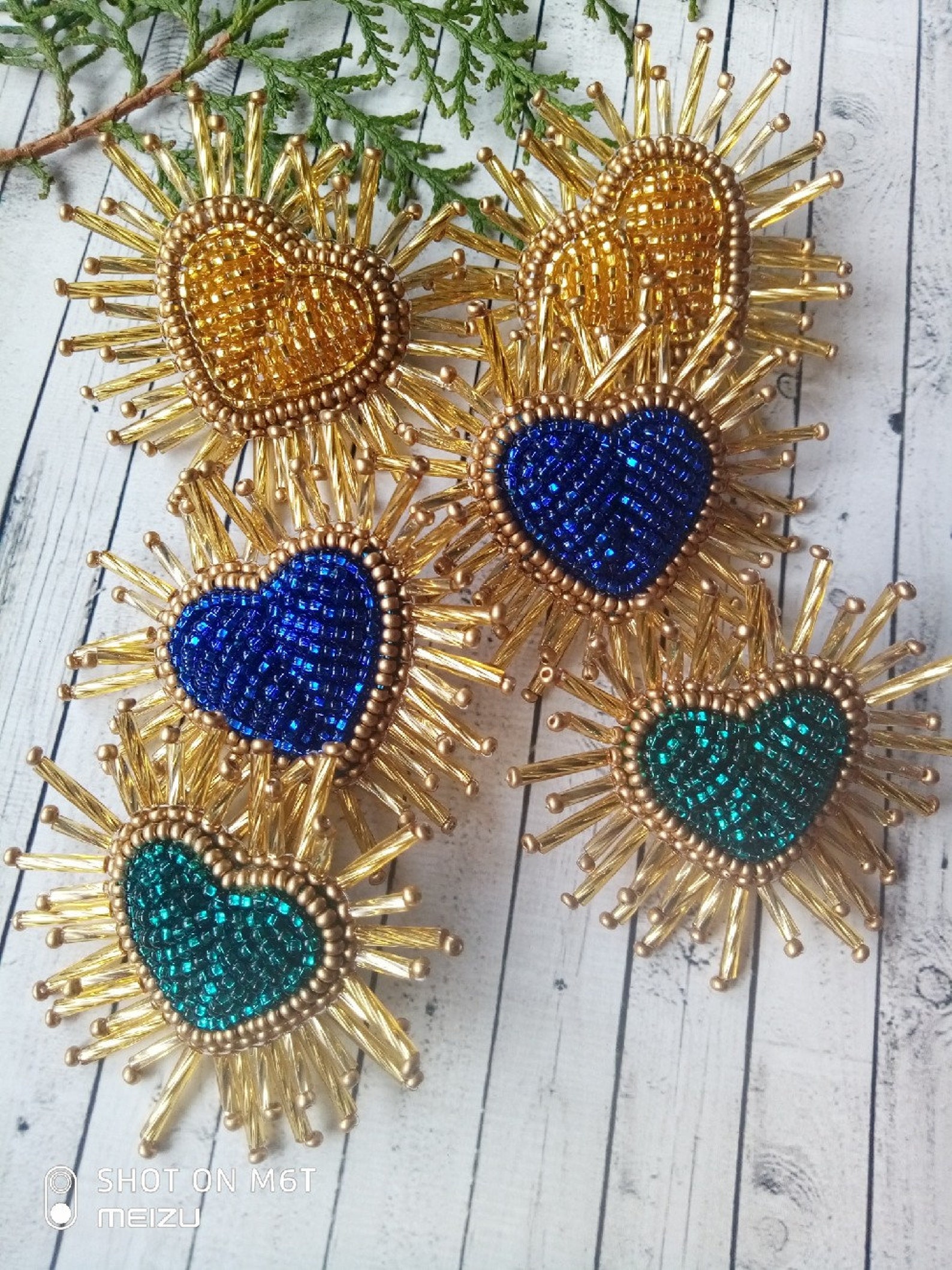 Radiant Beaded Heart Earrings Blue Shiny Hearts Earrings - Etsy