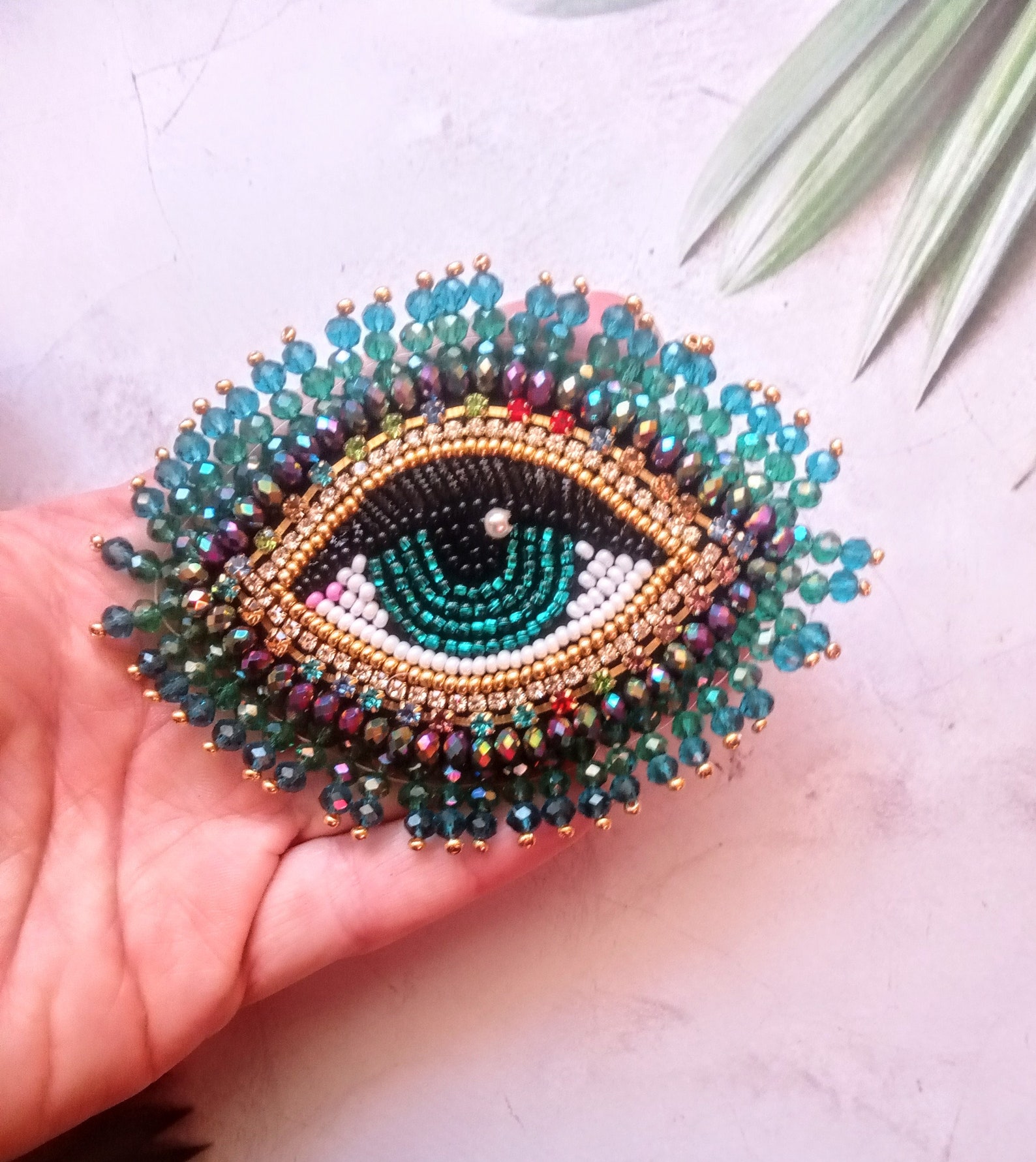 Evil Eye Beaded Brooch Embroidered Brooch Emerald Eye Brooch - Etsy