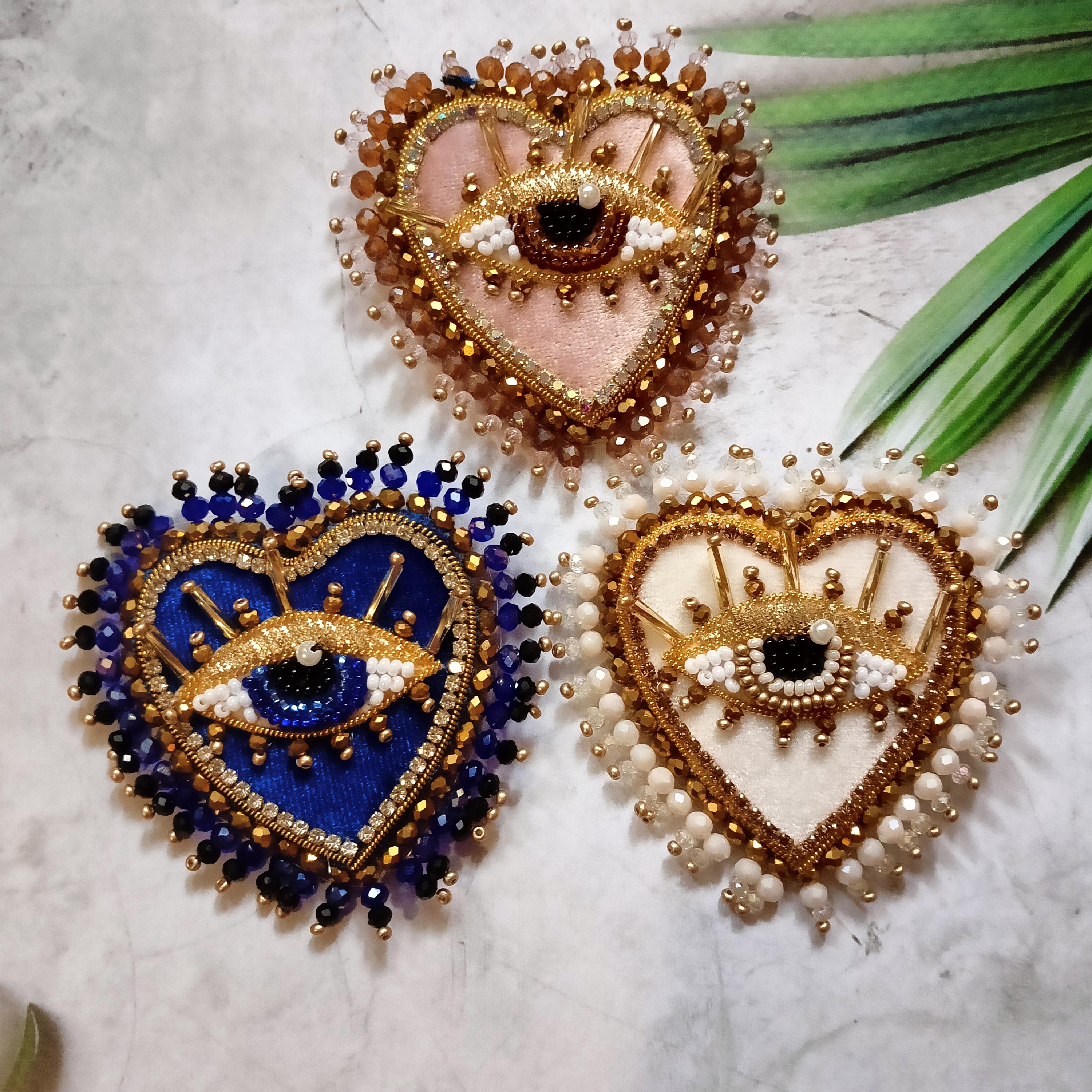 Black Velvet Heart Brooch Evil Eye Brooch Embroidered Brooch - Etsy