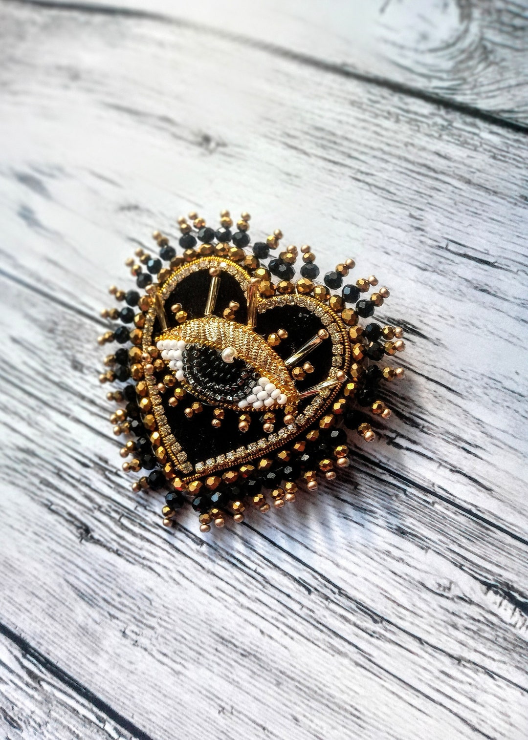 Black Velvet Heart Brooch Evil Eye Brooch Embroidered Brooch - Etsy