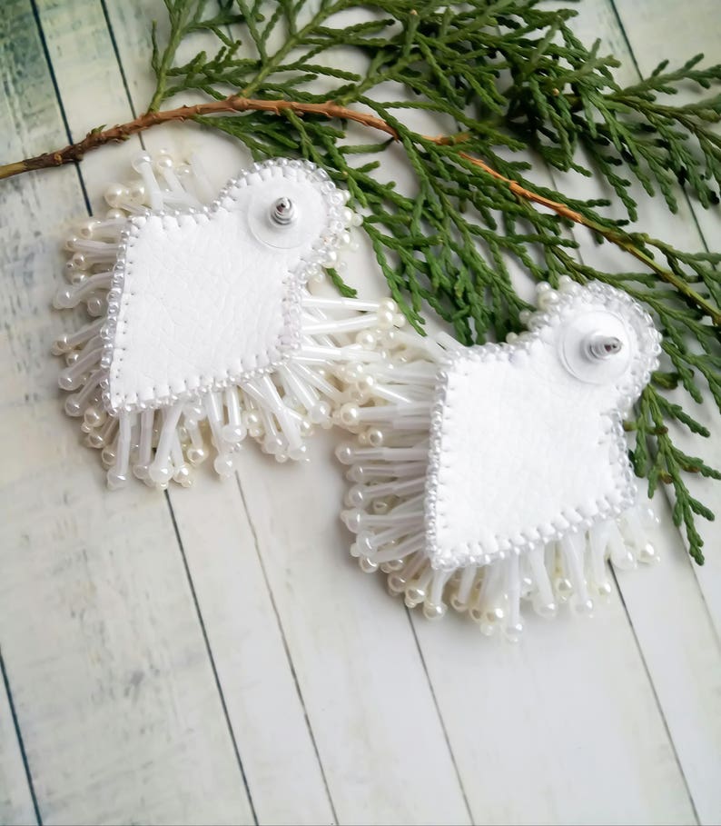 White Beaded Earrings Waterfall Earrings Beaded Earrings Tassel Eliza ...