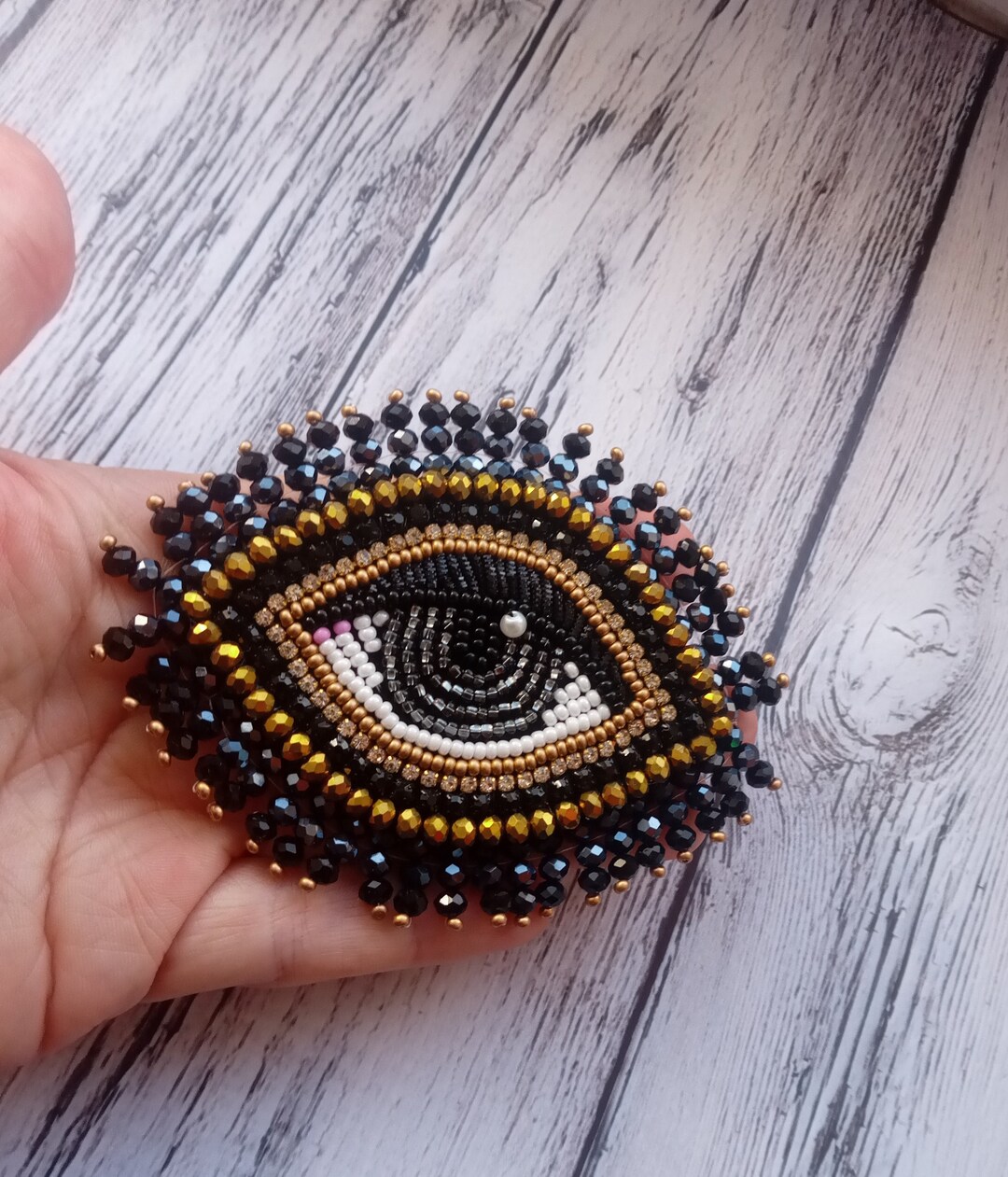 Black Evil Eye Brooch Big Beaded Eye Brooch - Etsy