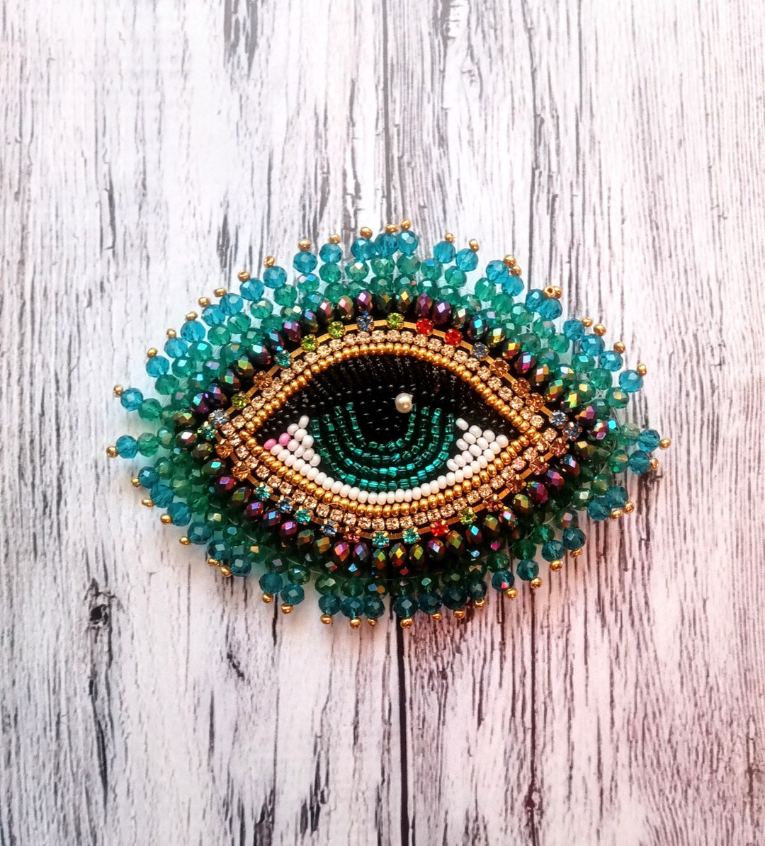 Evil Eye Beaded Brooch Embroidered Brooch Emerald Eye Brooch Trending ...