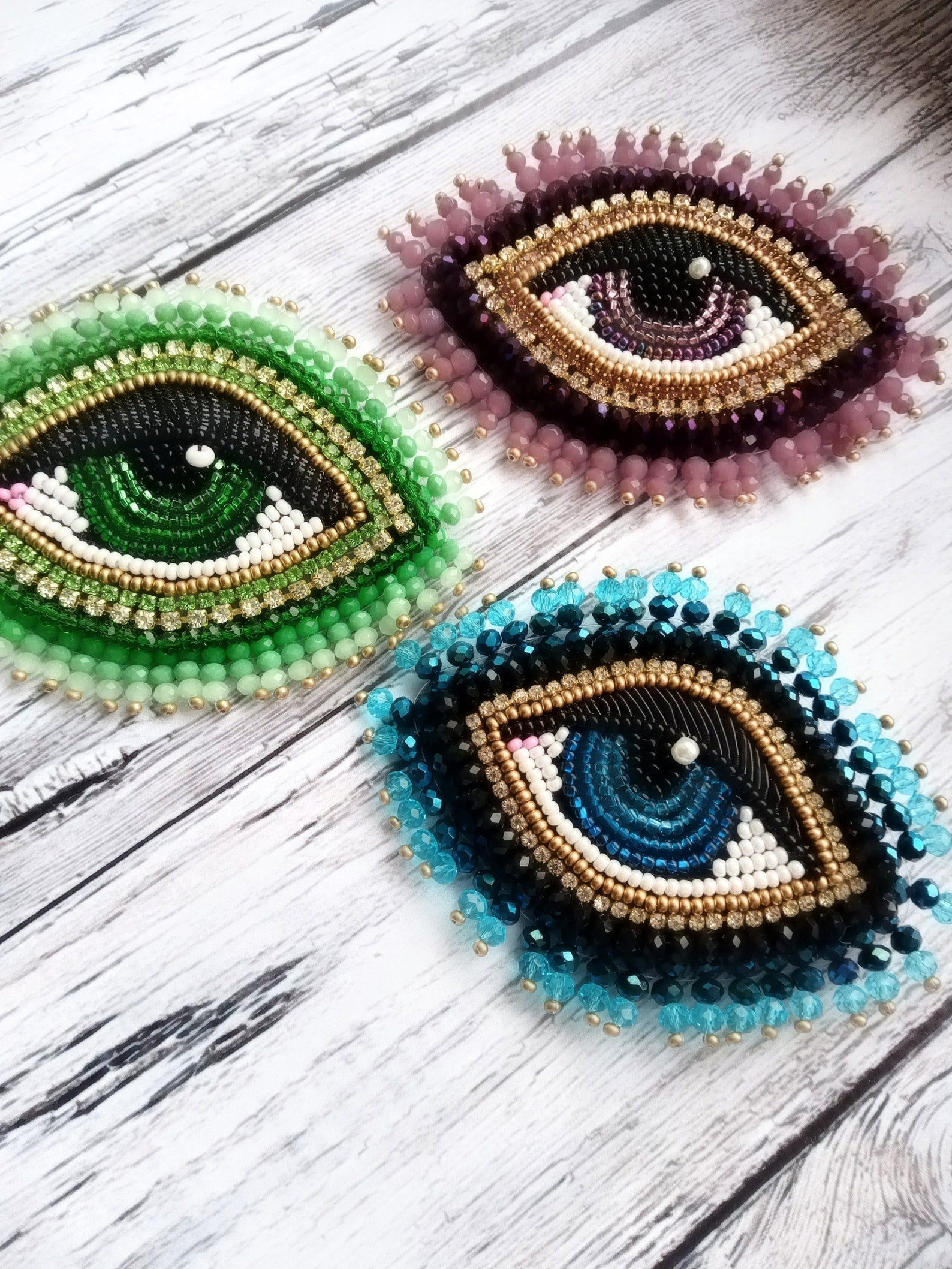 Evil Eye Brooch Blue Beaded Eye Embroidered Brooch Big Crystal - Etsy
