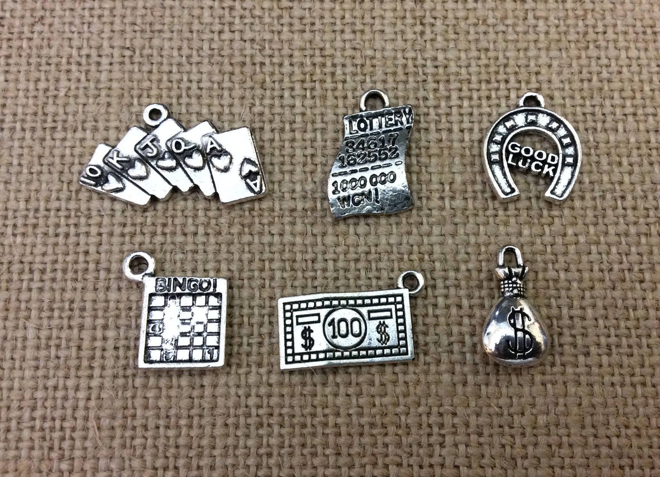 Gambling Charms, Gaming, Casino, Las Vegas, Lottery, Poker, Silvertone ...