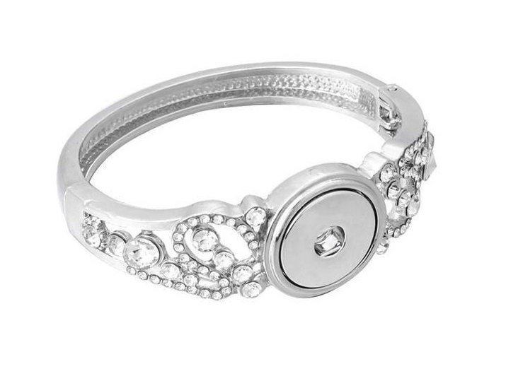 Snap Bracelet Rhinestone Bangle Snap Bracelet, Silvertone. Fits 18-20mm ...