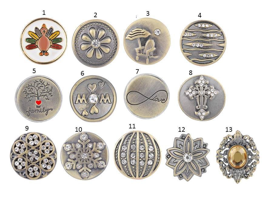 Snap Charms Brass and Goldtone Snap Charms for Snap Jewelry, Fits 18 ...