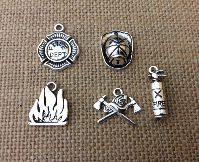 Firefighter Charms Fireman Fire Department Silvertone for - Etsy