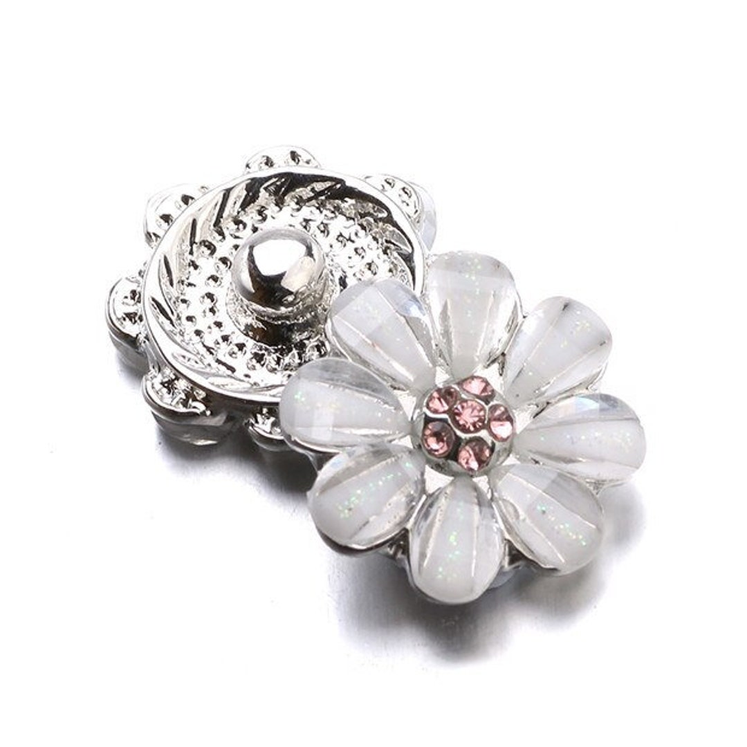 Snap Charm, White and Pink Snap Flower for 12mm PETITE/MINI Snap ...