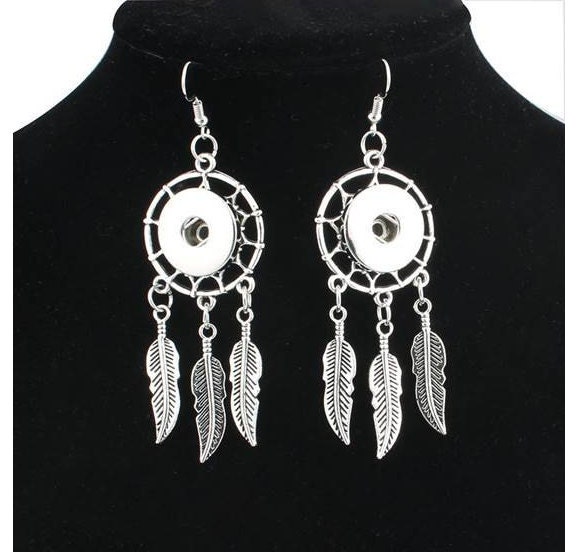 Snap Earrings - Dreamcatcher Earrings, Silvertone. Fits 18-20mm ...