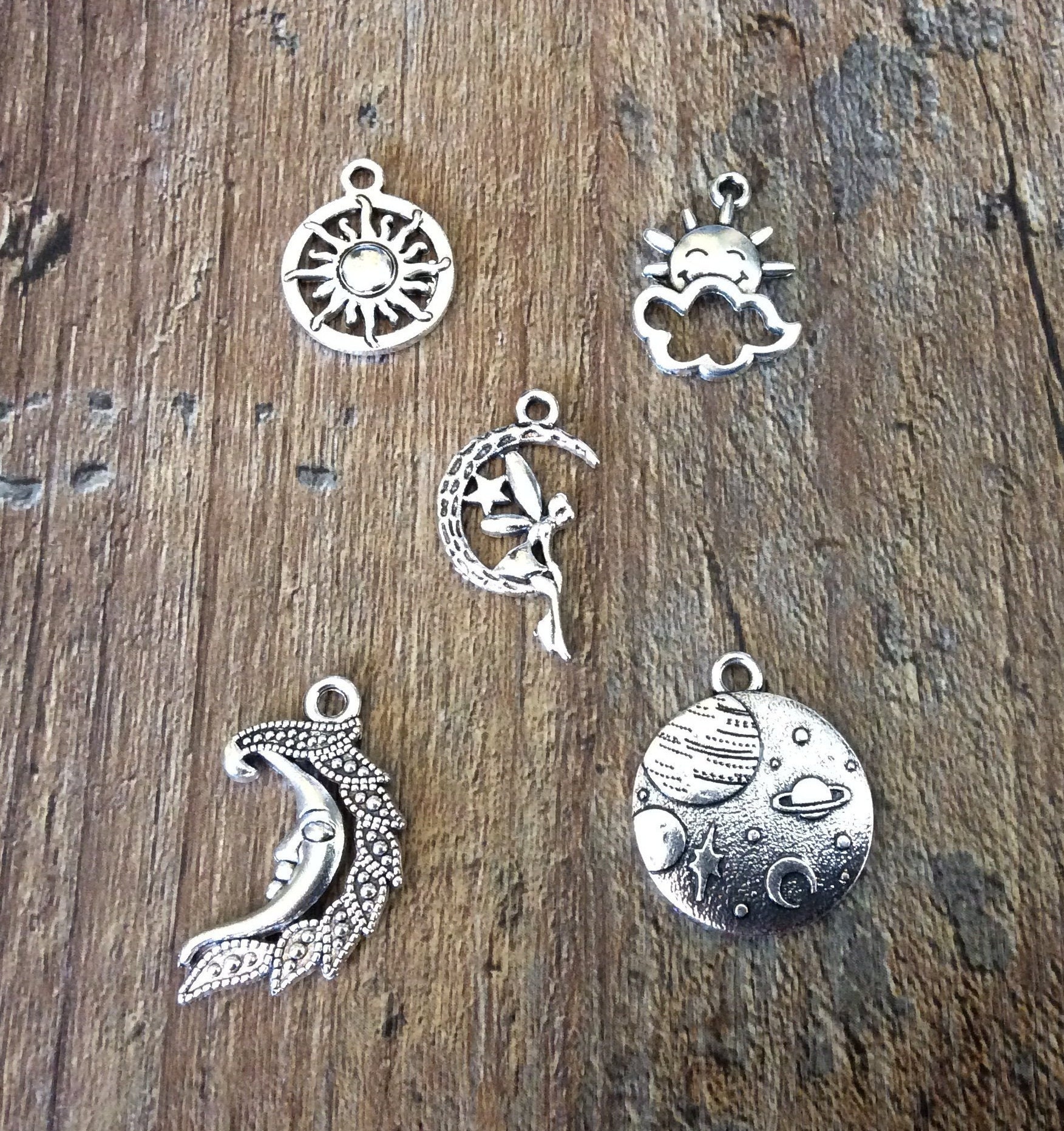 Celestial Charms, Solar System Charm, Sun Charm, Moon Charm, Clouds Charm, Fairy Charm, Planets ...