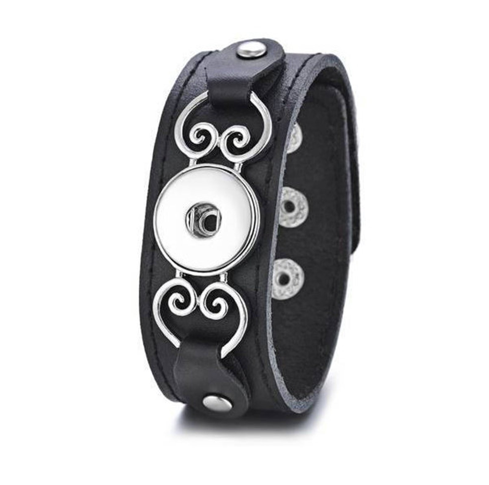 Snap Bracelet Swirly Hearts Leather Cuff Snap Bracelet - Etsy