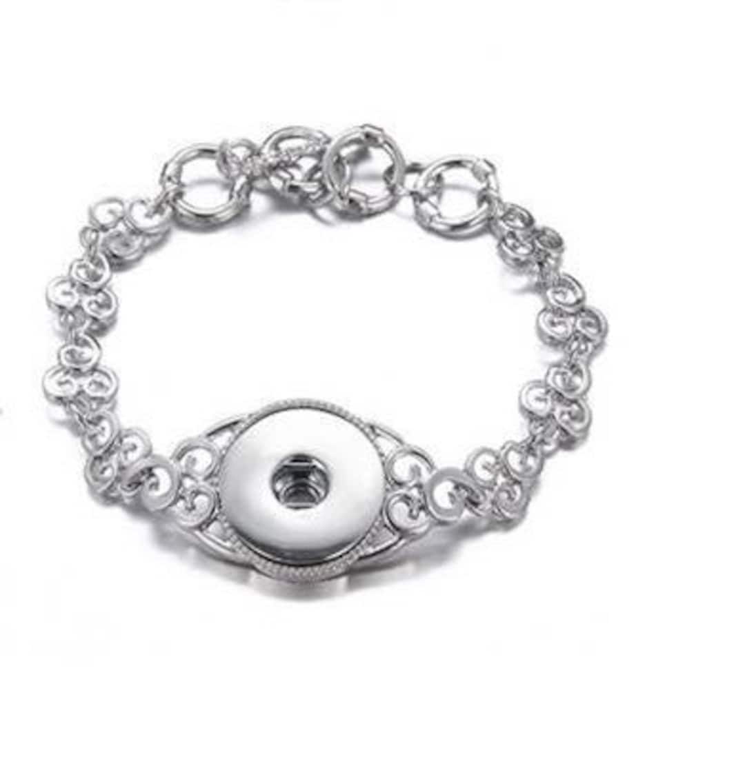 Snap Bracelet Scroll Link Chain Snap Bracelet, Silvertone, Adjustable ...