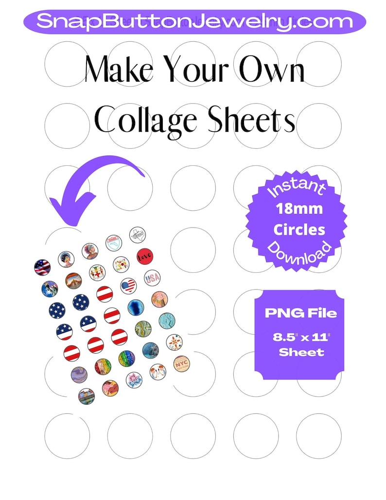 18mm Collage Sheet Template, 18mm Circles, Snap Jewelry, Magnets ...