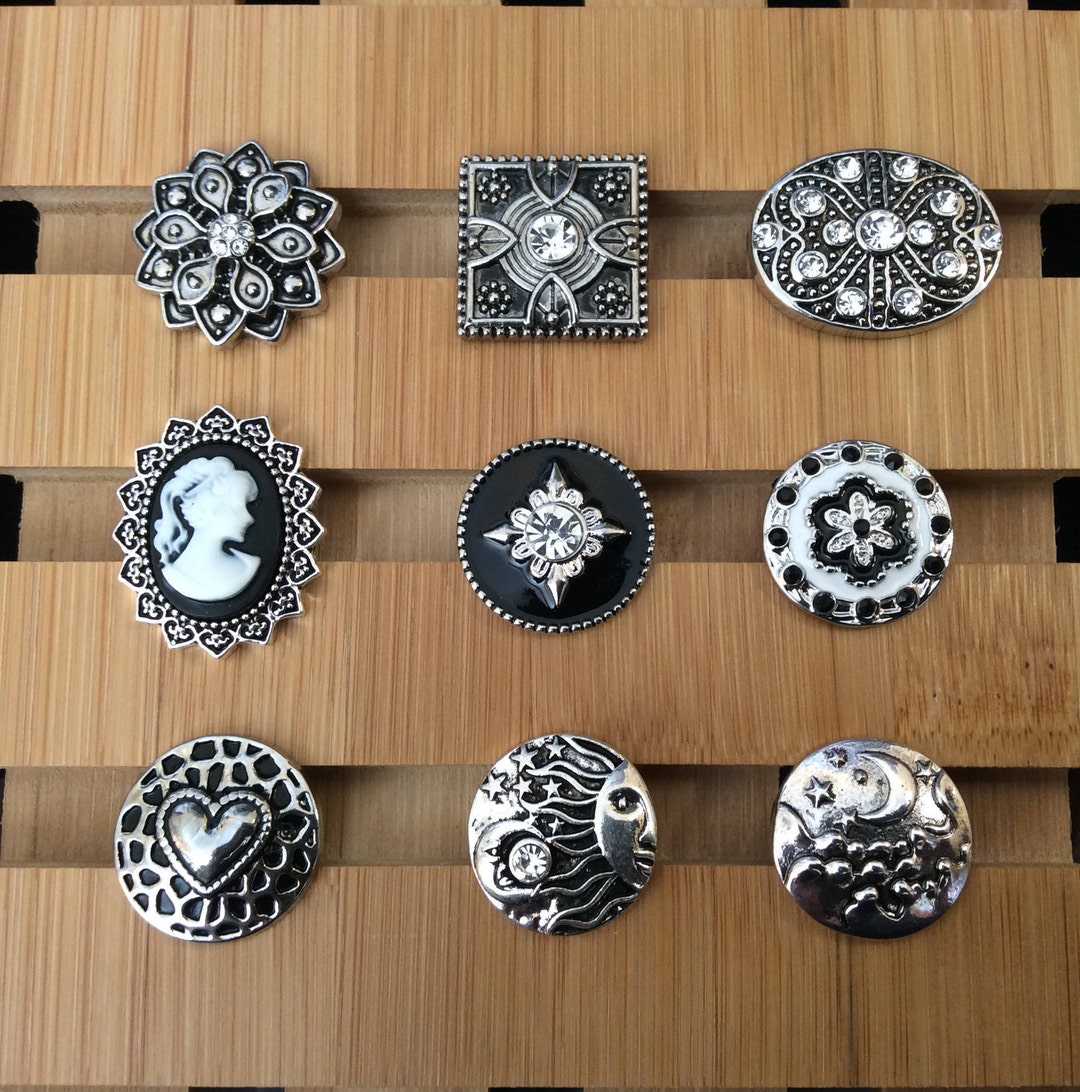 Snap Charms White, Black, Metal Snap Charms for Snap Jewelry. Fits 18 ...