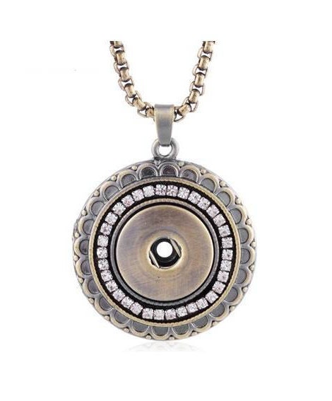 Snap Necklace Rhinestones Scalloped Edge Snap Necklace, Antique Brass ...