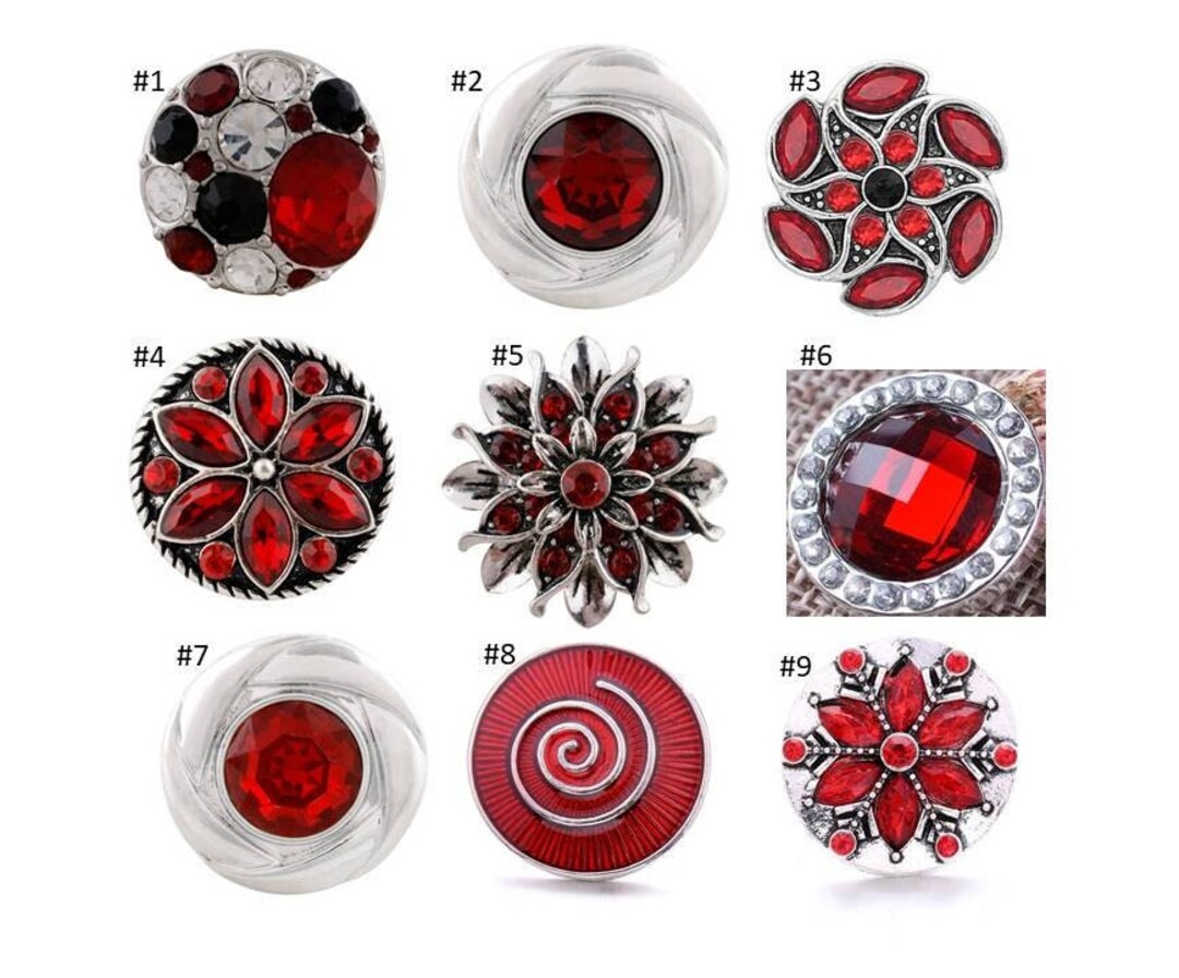 Red Snaps, Ruby Red Snaps, Bright Red Snaps for Snap Jewelry. Fits 18mm ...
