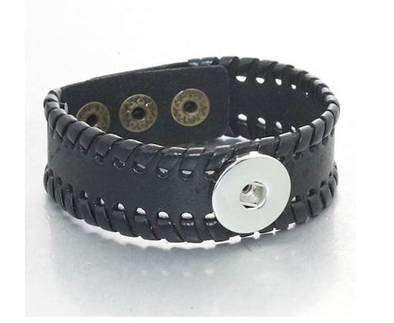 Snap Bracelet Cuff Snap Bracelet Weave Adjustable Black | Etsy