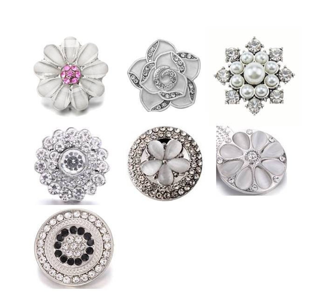 White Snap Charms, Clear Rhinestone Snap, Flower Snap Charms for Snap ...